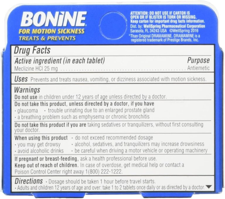 Bonine UK motion sickness chewable tablets Nausea/vomiting Relief ...